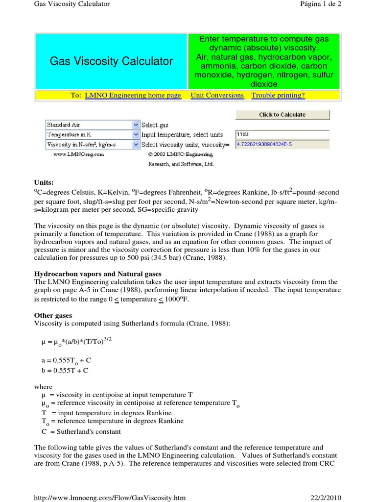 Gas Viscosity Calculator | PDF | Gases | Viscosity
