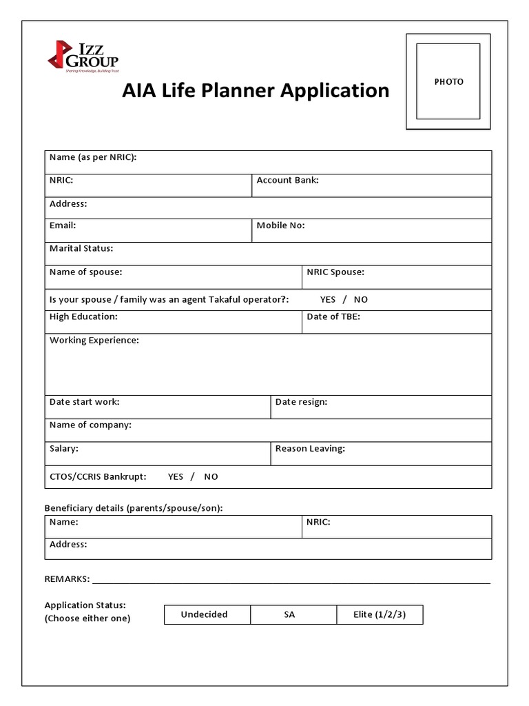 AIA LIFE PLANNER APPLICATION Form PDF | PDF