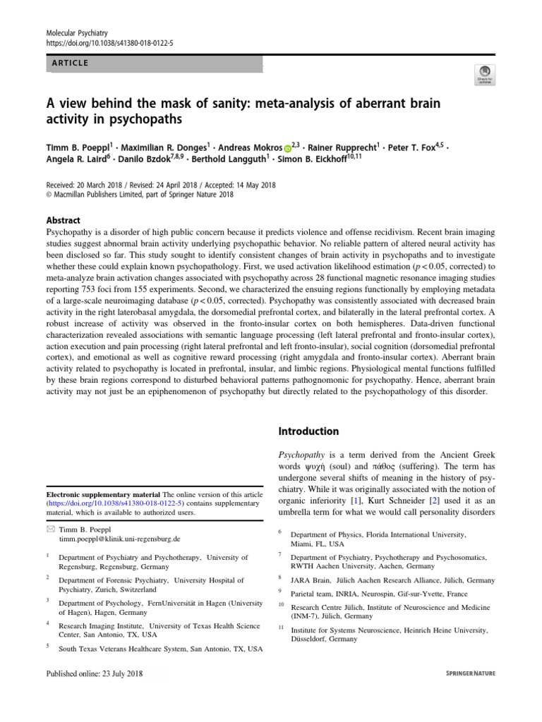 A View Behind The Mask of Sanity Meta-Analysis of Aberrant Brain ...