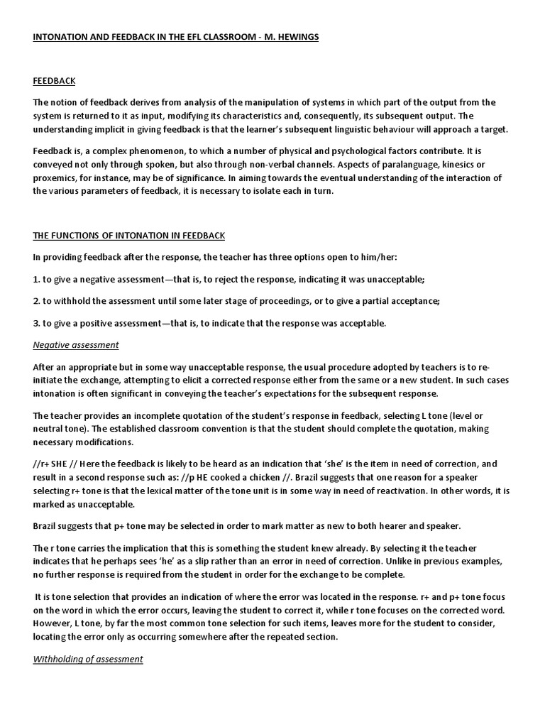 Intonation and Feedback in The Efl Classroom | PDF | Tone (Linguistics ...