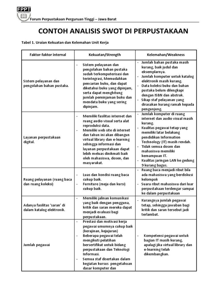 Contoh Analisis Swot Di Perpustakaan | PDF