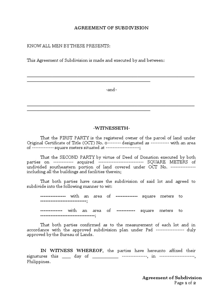 Agreement of Subdivision Between Agency To Agency | PDF | Property Law ...