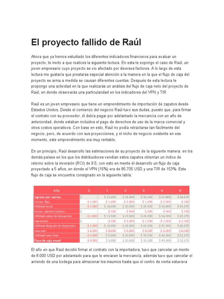 El Proyecto Fallido de Raúl | PDF | Flujo de efectivo | Iniciativa ...