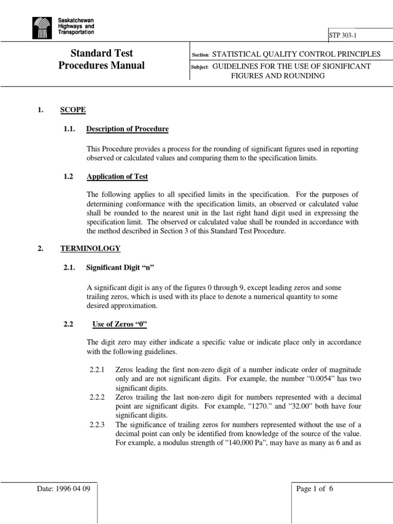 Standard Test Procedures Manual: 1. Scope 1.1. Description of Procedure ...