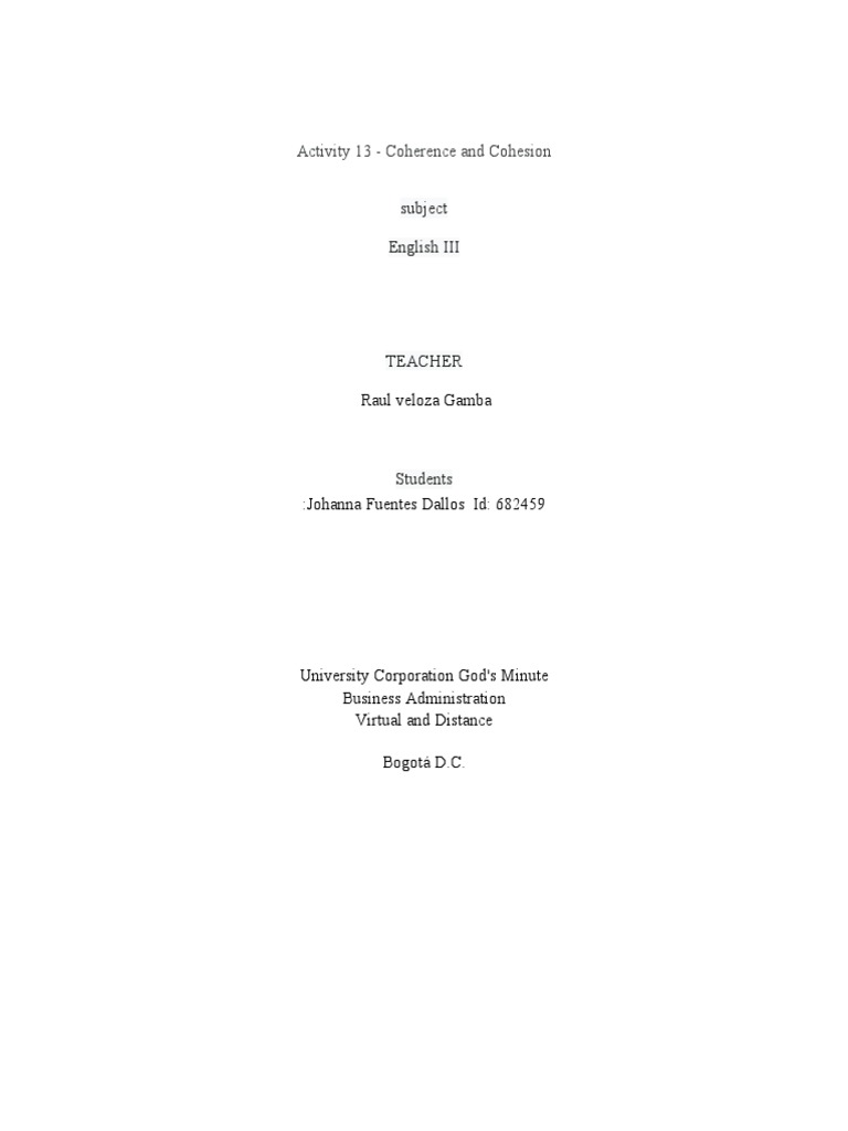 Activity 13 - Coherence and Cohesion | PDF
