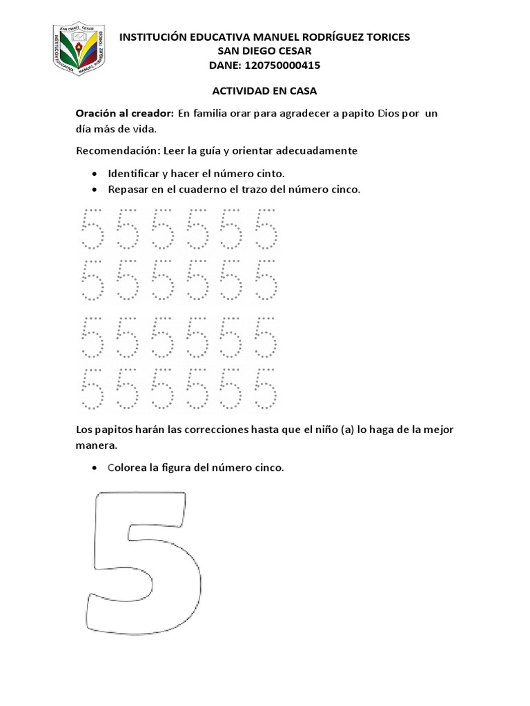 Actividades Educativas para el Número 5 | PDF | Artes del Lenguaje y ...