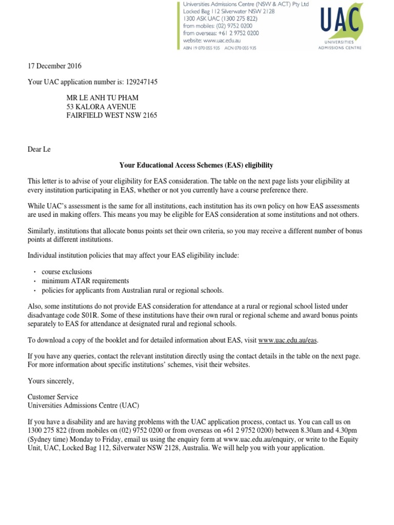 Your Educational Access Schemes (EAS) Eligibility | PDF | Higher ...