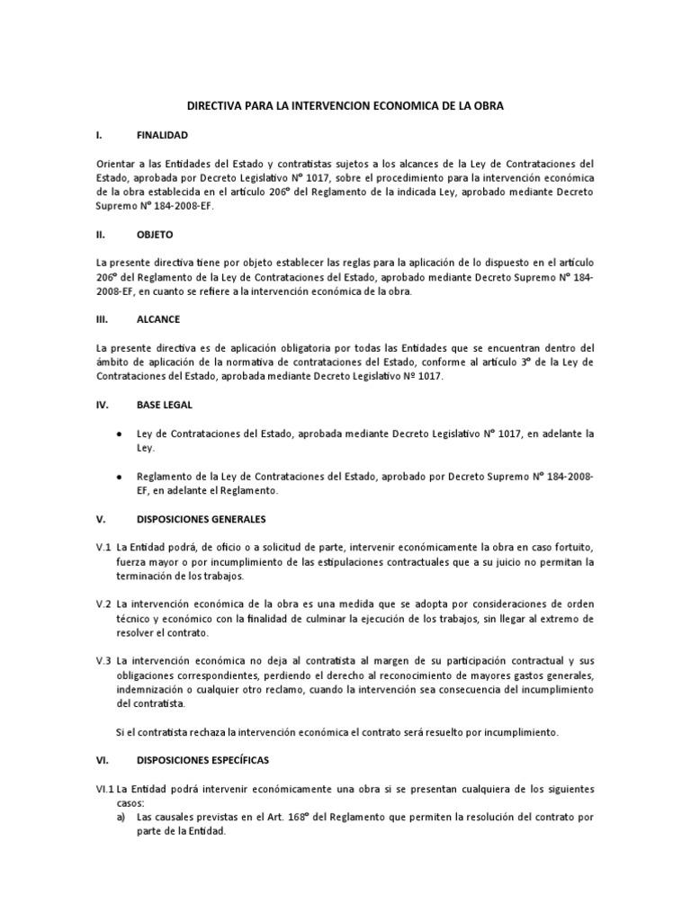 Modelo de Directiva Intervención Económica de Obra | PDF | Regulación ...