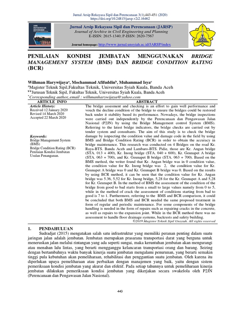 Penilaian Kondisi Jembatan Menggunakan (BCR) : Bridge Management System ... Penilaian Kondisi Jembatan Menggunakan (BCR) : Bridge Management System ...