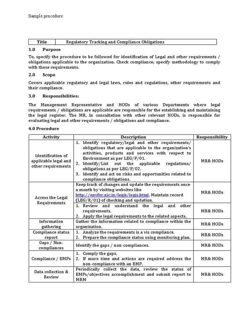 Sample Procedure | Download Free PDF | Regulatory Compliance | Government
