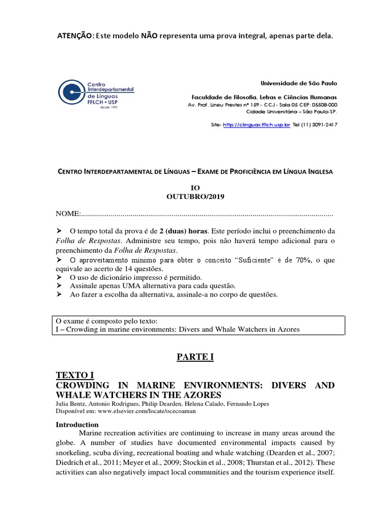 Modelo 5 - Parte I | PDF | Avaliação neuropsicológica | Cognição