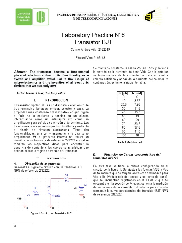 Transistor BJT: Ganancia y curvas características | PDF | Transistor de ...