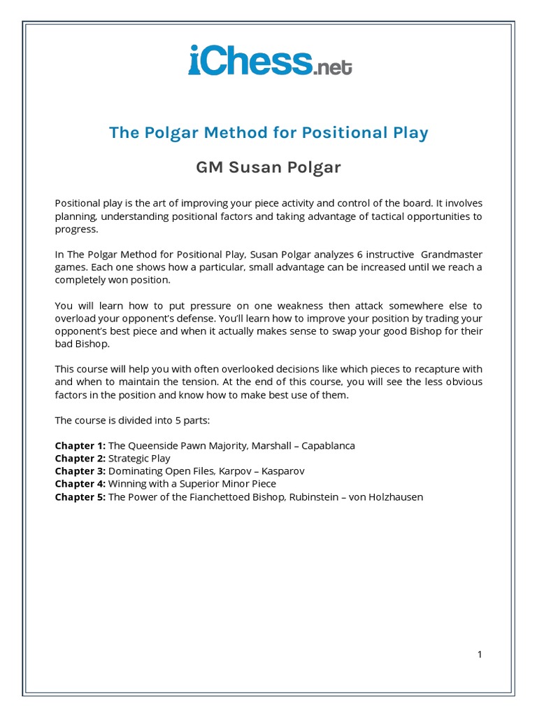 Polgar's Guide to Positional Chess Play | PDF | Chess | Board Games