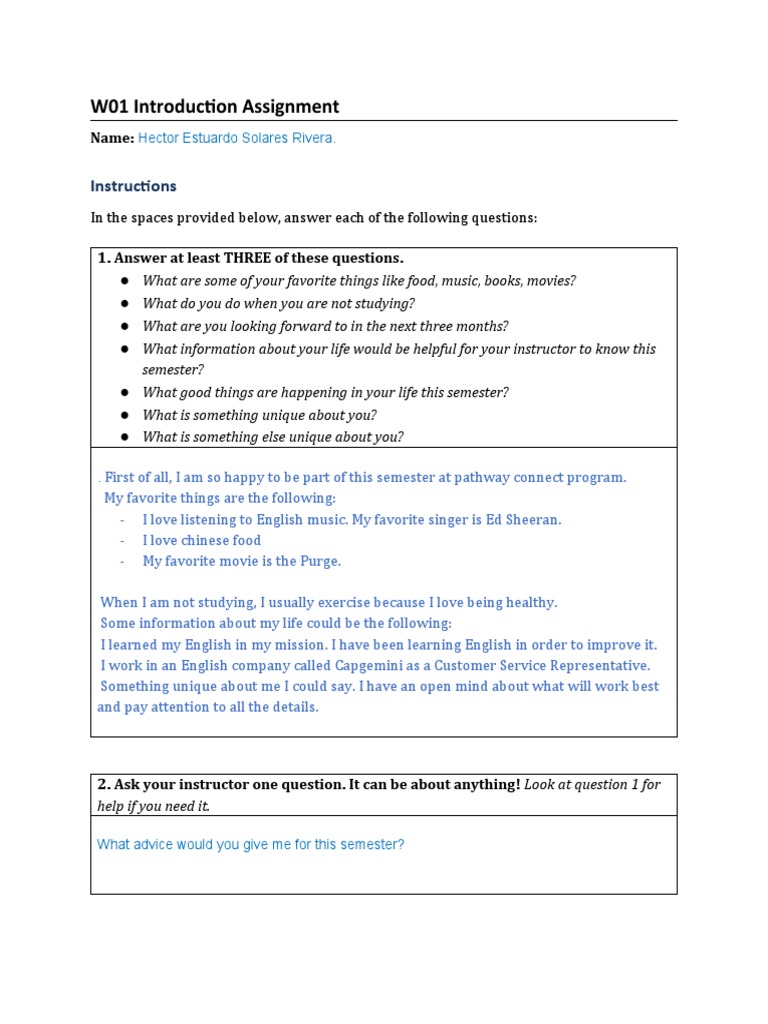 W01 Introduction Assignment: Instructions | PDF