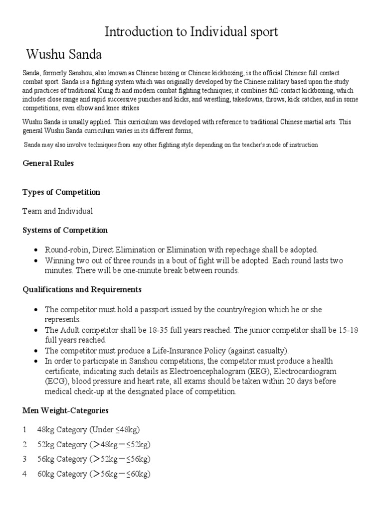 Introduction To Individual Sport | PDF | Combat | Individual Sports