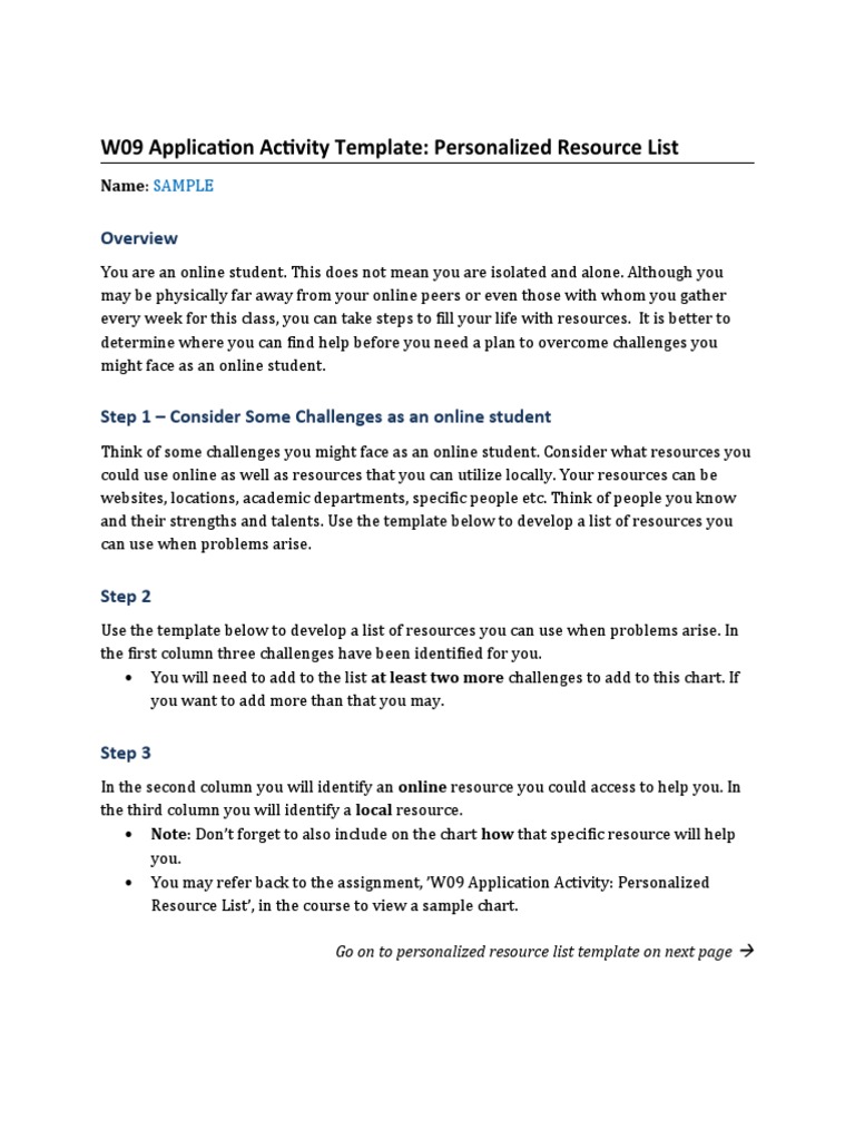 W09 Application Activity Template: Personalized Resource List | PDF ...