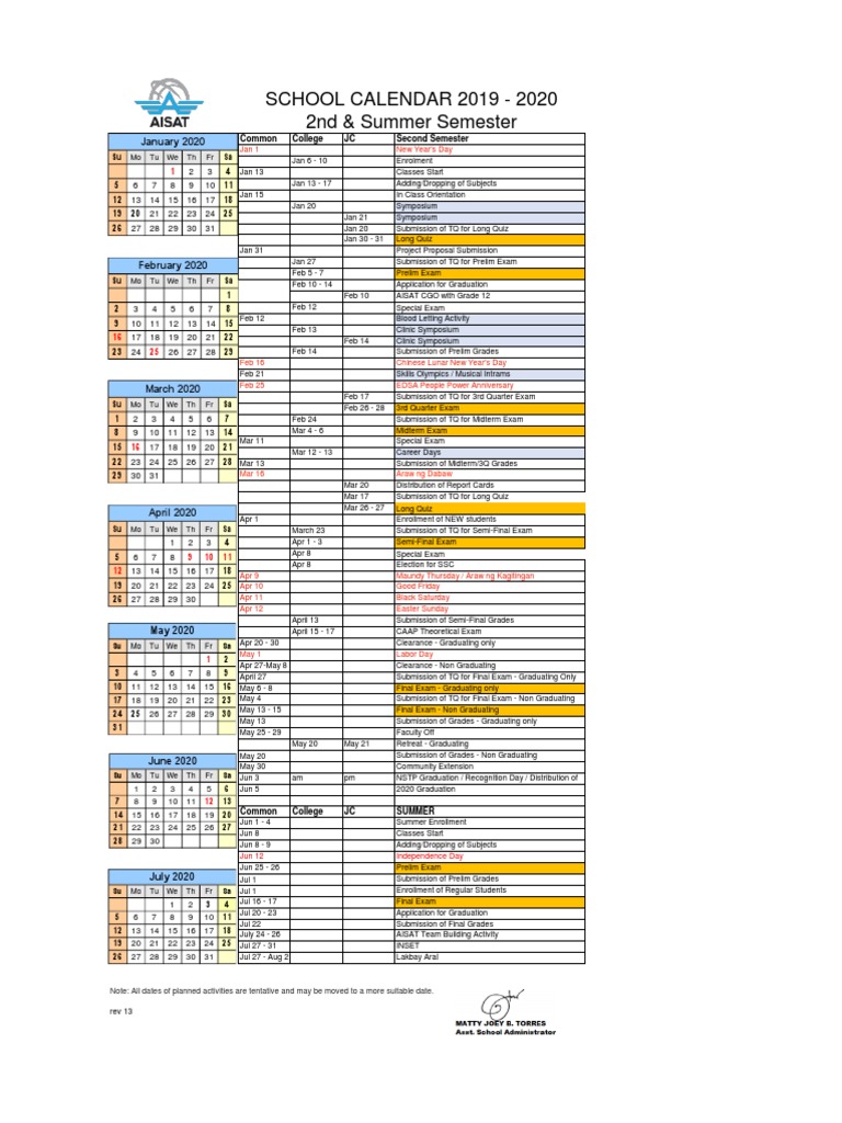 2019-20 Internal School Calendar 2nd Sem | PDF | Holidays | Observances