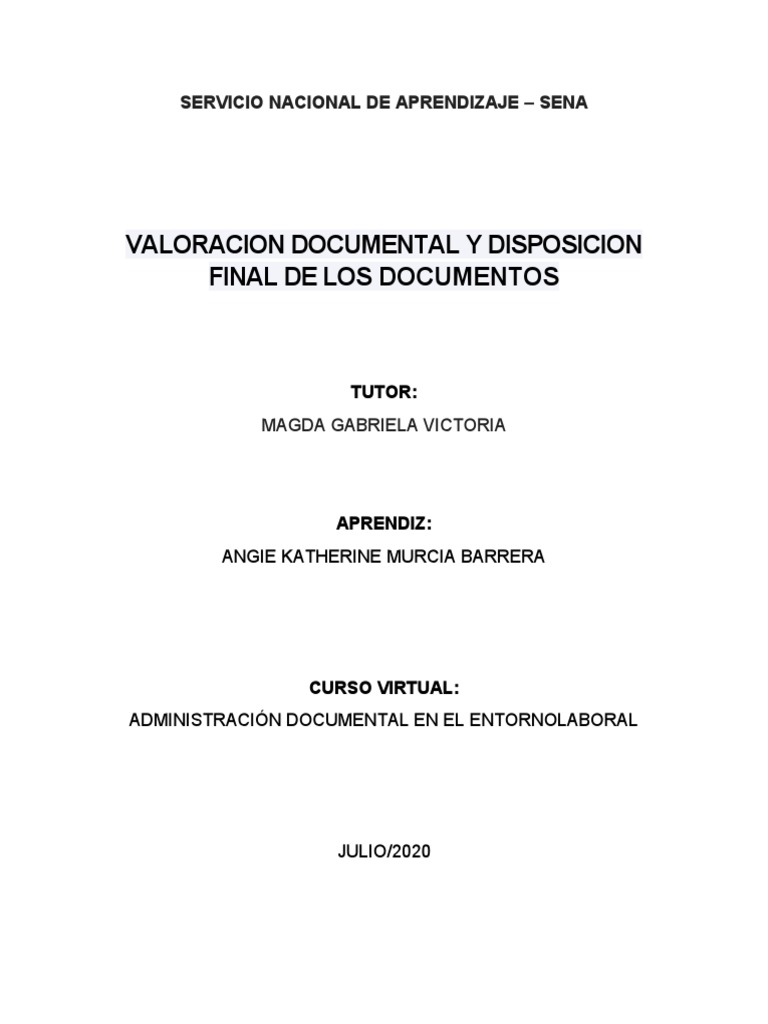 Valoracion Documental y Disposicion Final de Los Documentos | PDF ...