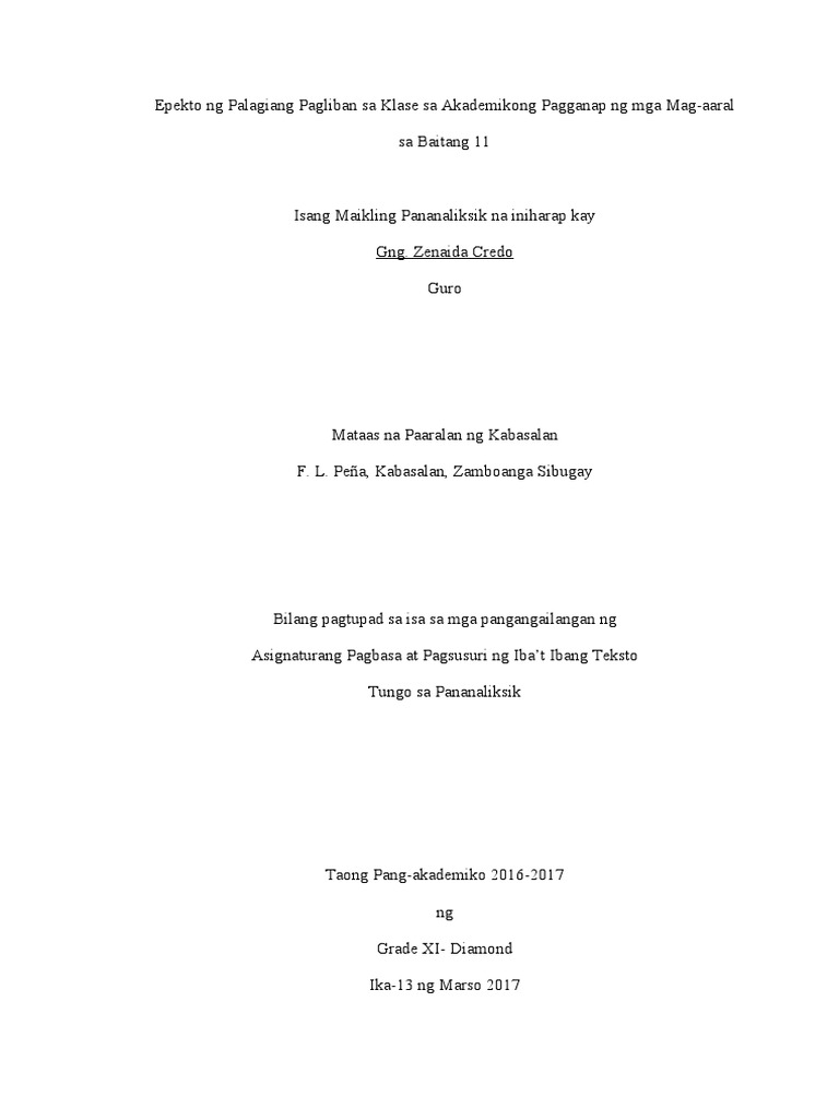Epekto NG Palagiang Pagliban Sa Klase | PDF