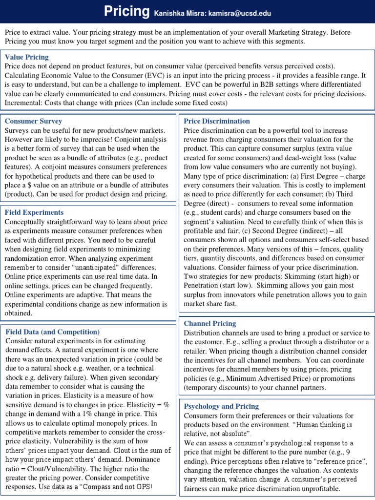 Cheat Sheet | PDF | Price Discrimination | Pricing