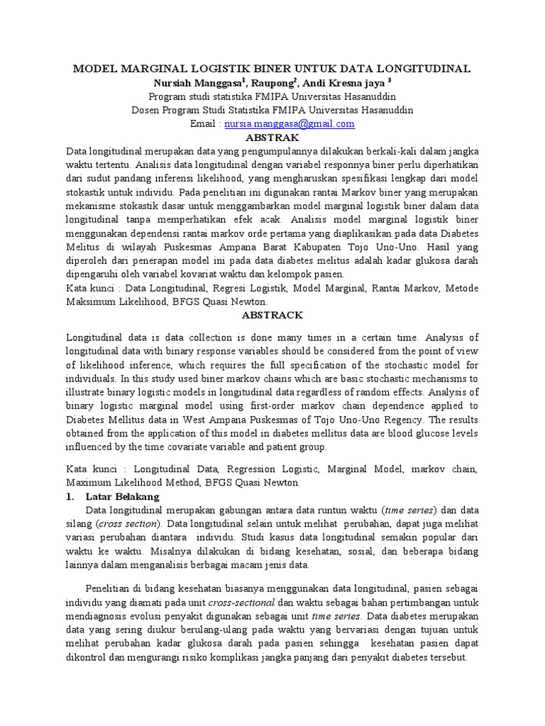 Model Marginal Logistik Biner Untuk Data Longitudinal | PDF
