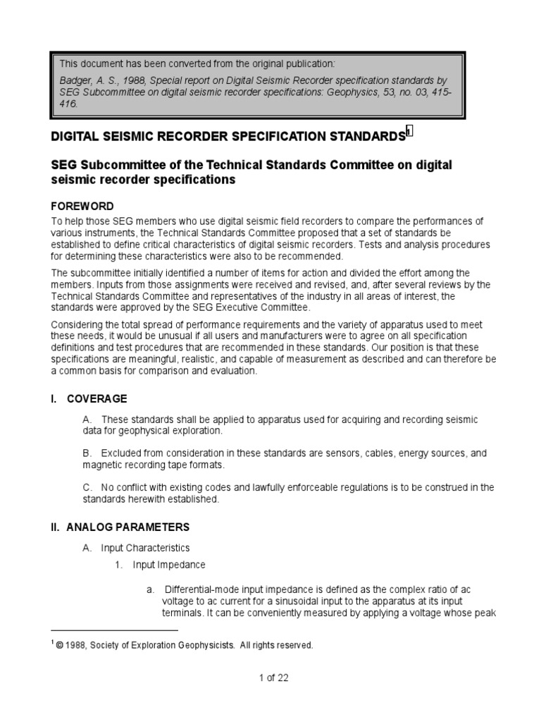 Seg Digital Seismic Recorder | PDF | Amplifier | Signal To Noise Ratio