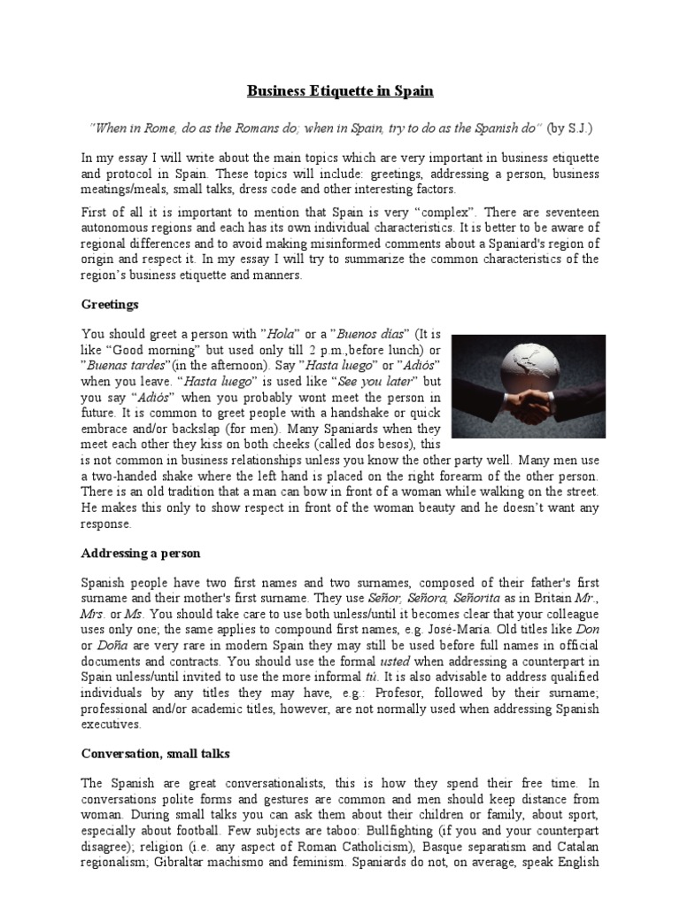 Business Etiquette in Spain | PDF | Restaurants | Etiquette