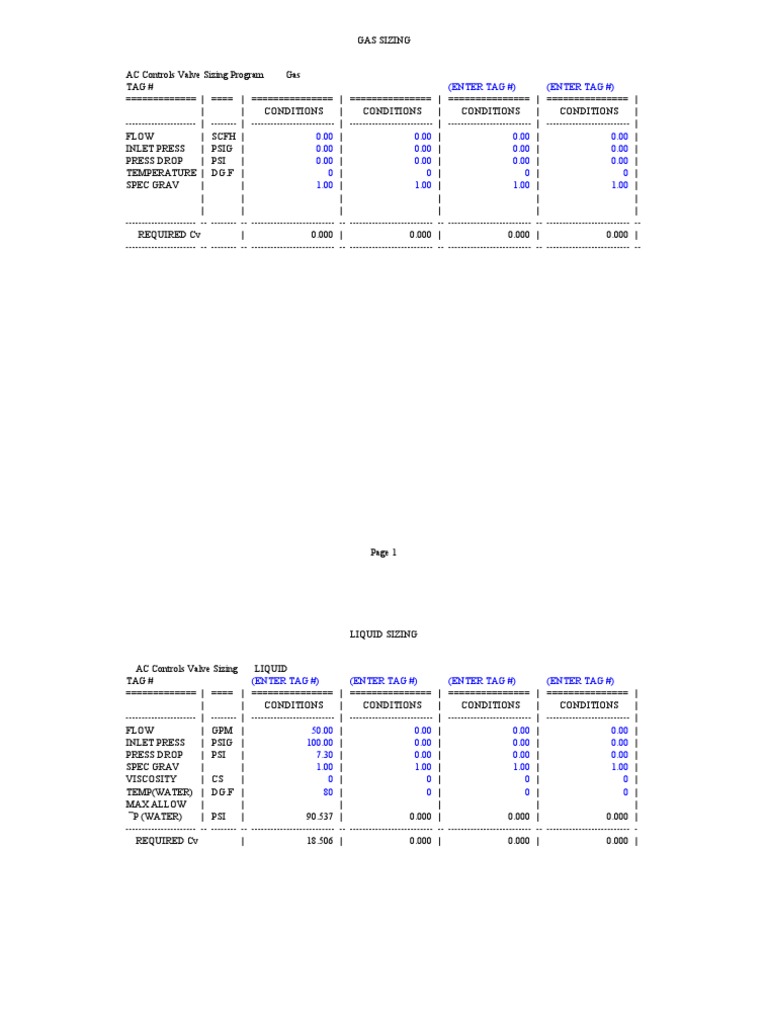 Valve Sizing Tables | PDF | Valve | Home Appliance