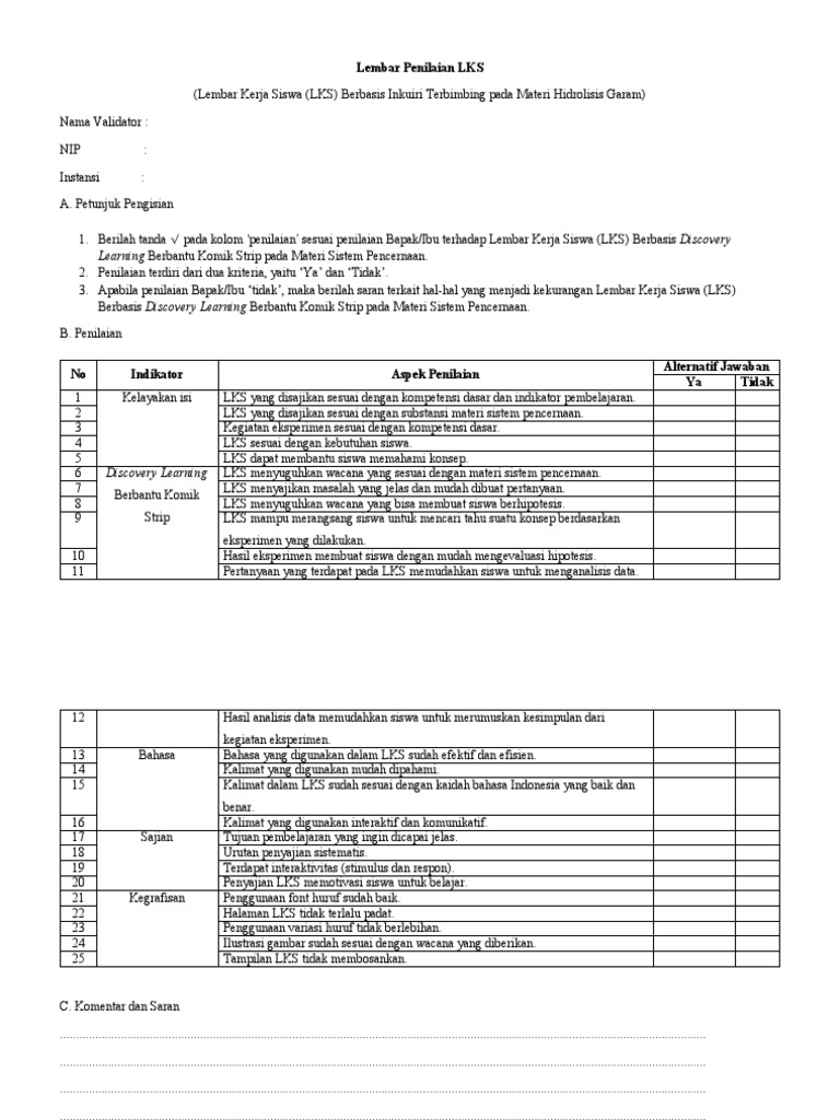 Rubrik Penilaian Analisis Kebutuhan Bahan Ajar | PDF
