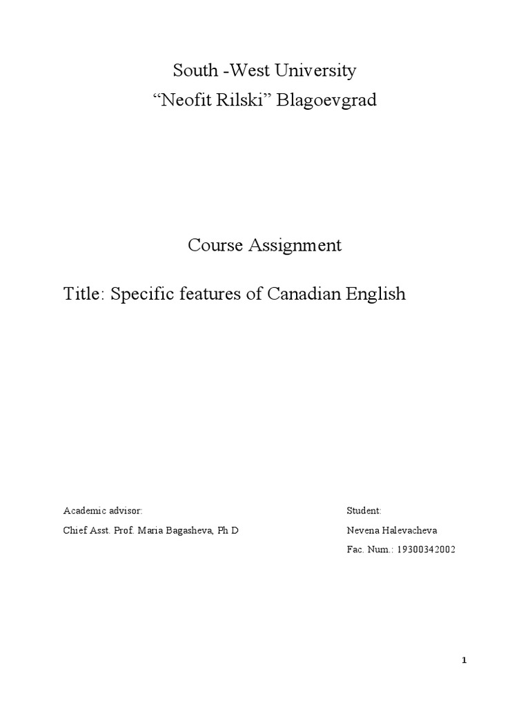 Specific Features of Canadian English - Course - Assignment | PDF ...