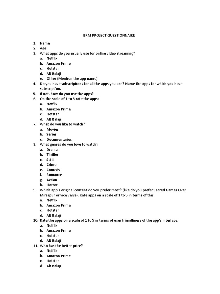 BRM Project Questionnaire | PDF