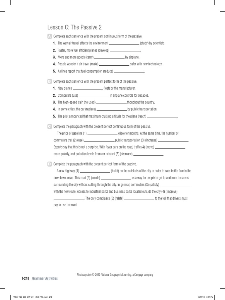 World English 3e Level 3 Grammar Activities Unit 4 Lesson C | PDF ...