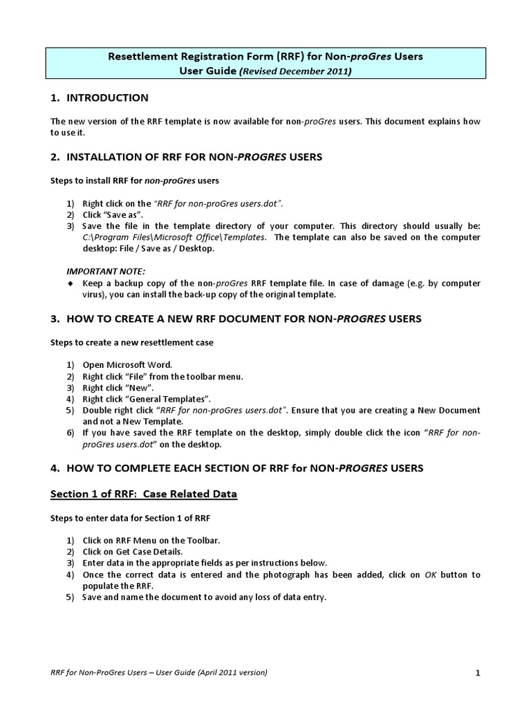 RRF User Guide for Non-ProGres Users | PDF | Refugee | United Nations ...