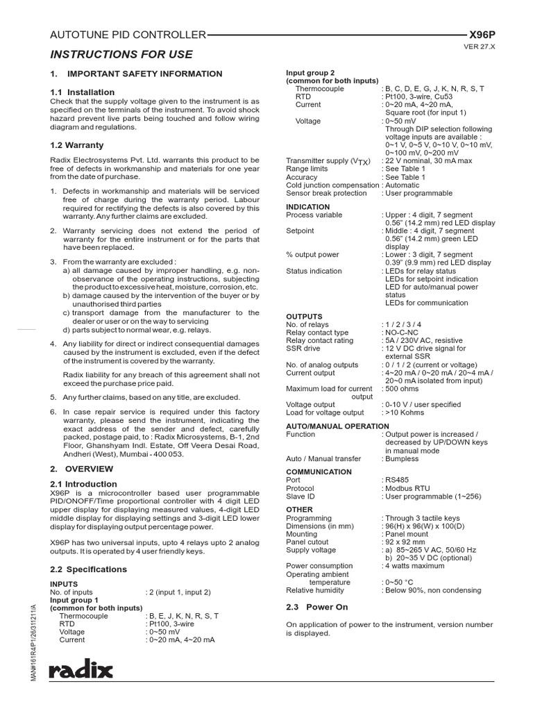 Autotune PID Controller Instructions for Use | PDF | Parameter (Computer Programming) | Thermocouple