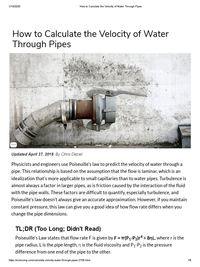 How To Calculate The Velocity of Water Through Pipes | PDF | Fluid ...