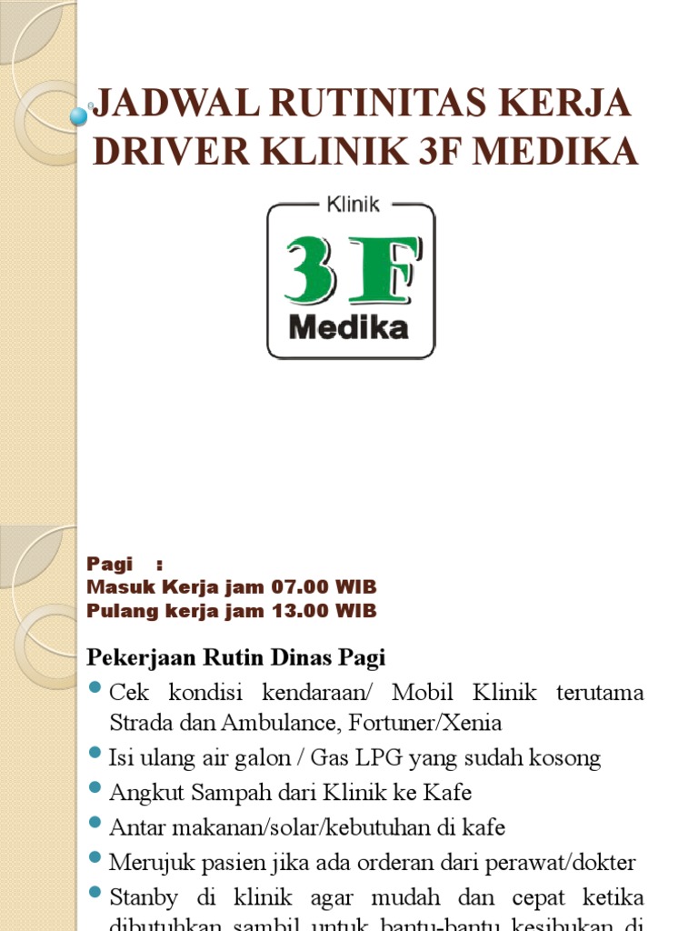 Jadwal Rutinitas Kerja Driver Klinik 3F Medika | PDF
