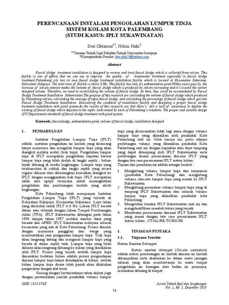 Perencanaan IPLT di Palembang | PDF | Teknologi & Rekayasa