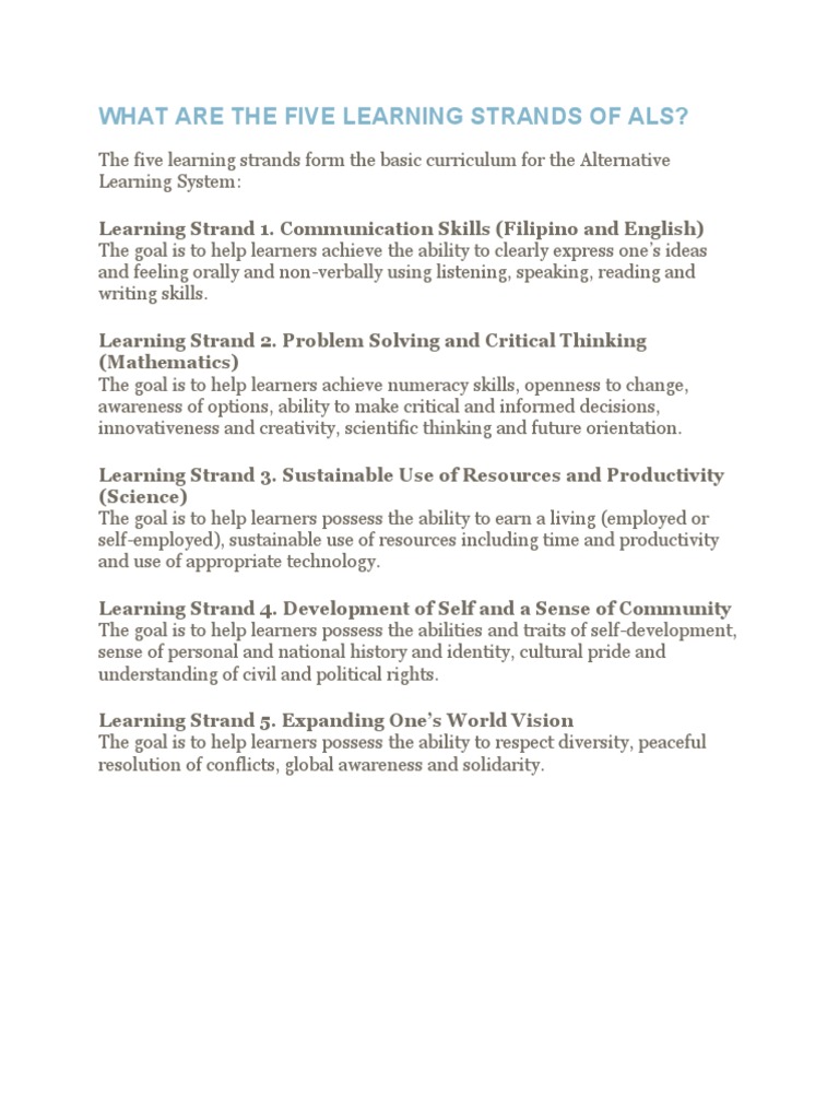 What Are The Five Learning Strands of Als | PDF | Career & Growth ...