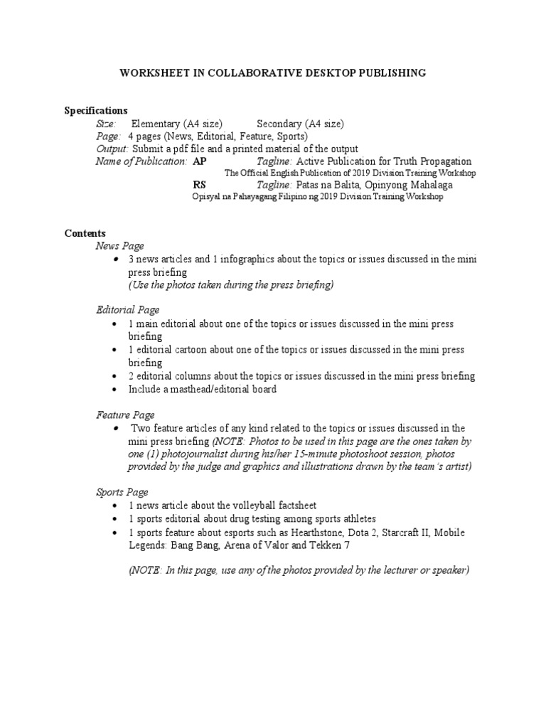 Worksheet in Collaborative Desktop Publishing | PDF | Mass Media ...