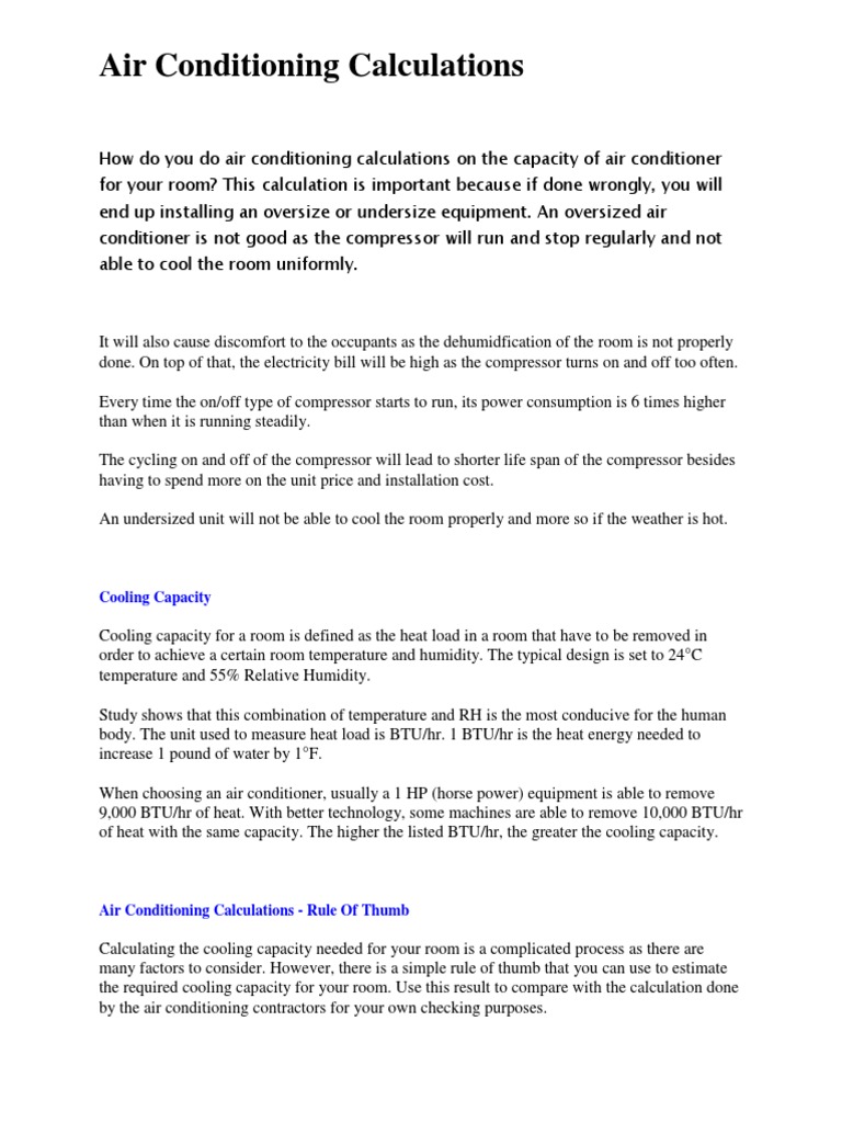 Air Conditioning Calculations | PDF | Air Conditioning | Sustainable ...
