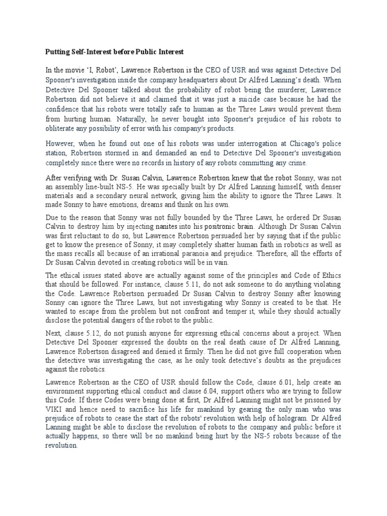 Ethical Issue in The Movie "I, Robot" | PDF