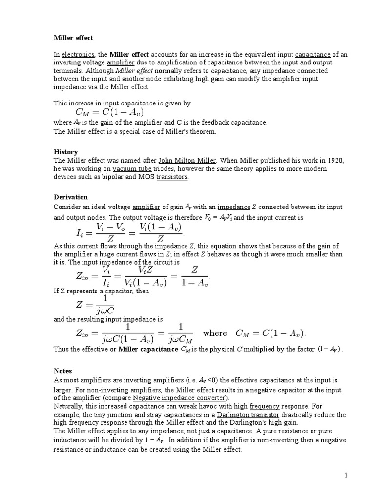Miller Effect | PDF | Amplifier | Analog Circuits