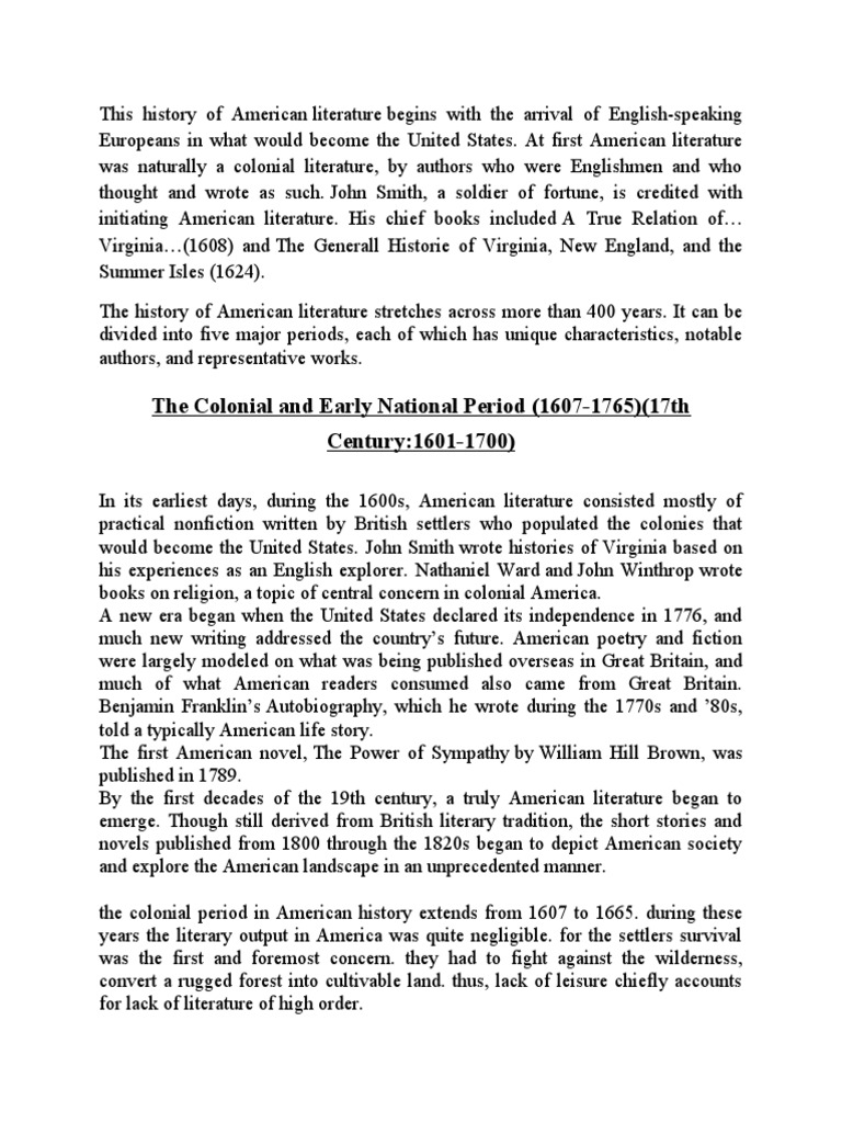 The Colonial and Early National Period (1607-1765) (17th Century:1601 ...