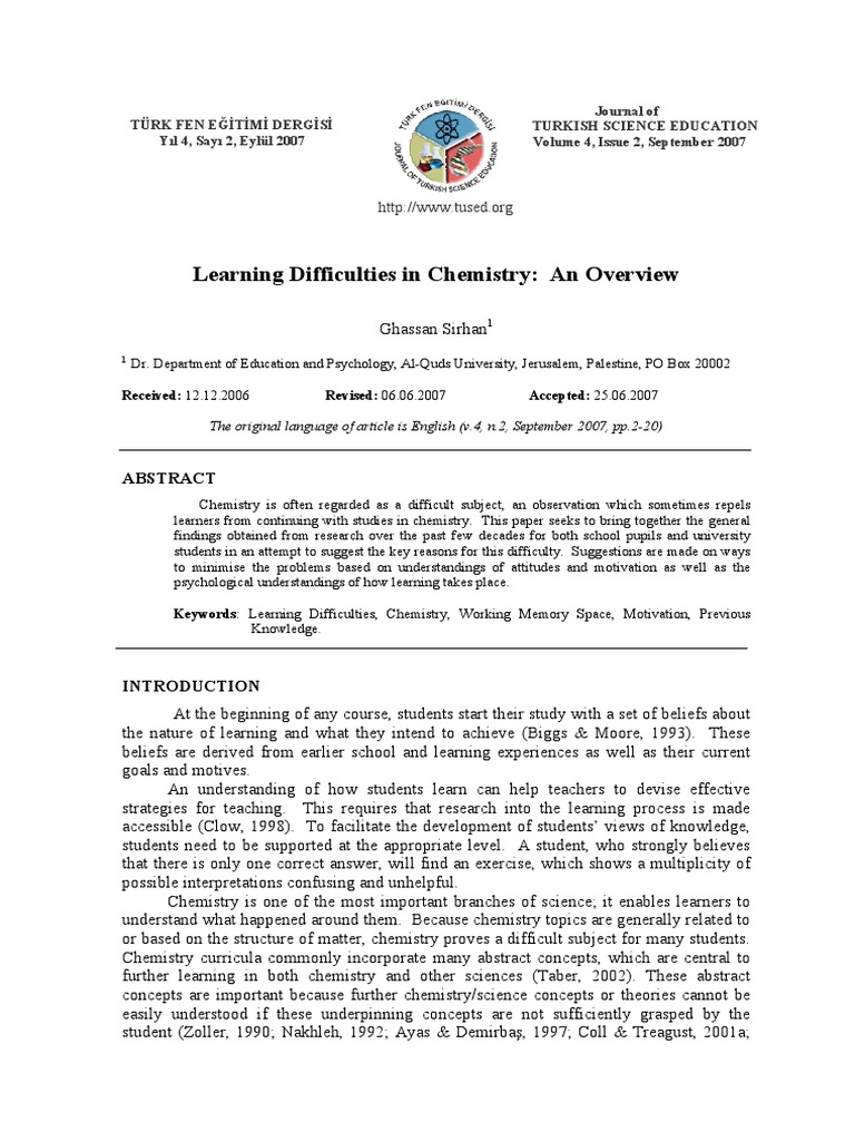 Challenges in Learning Chemistry | PDF | Motivation | Motivational