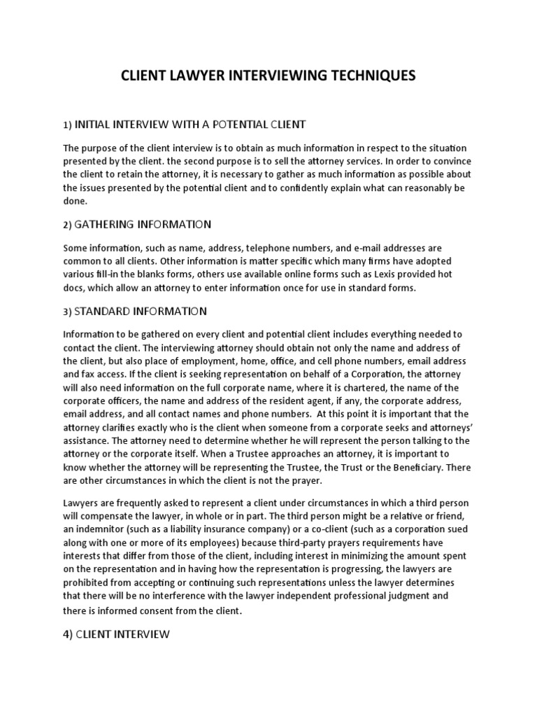 Client Interview Techniques and Pre-Trial Preparations | PDF ...