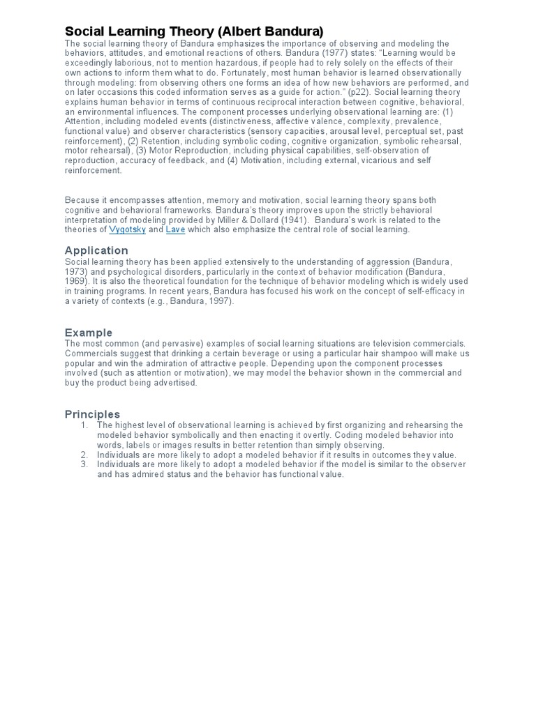 Social Learning Theory | PDF | Learning Theory (Education) | Behavior