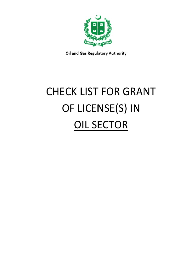 Check List For Grant of License (S) in Oil Sector: Oil and Gas ...