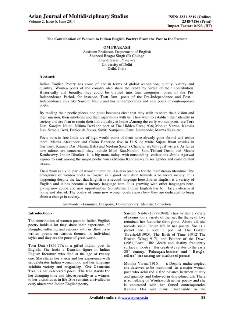 Women Poets in Indian English Literature | PDF | Poetry | Religion And ...