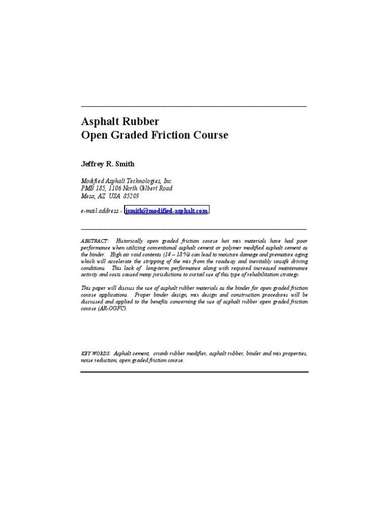 Asphalt Rubber Open Graded Friction Course: Jeffrey R. Smith | PDF ...
