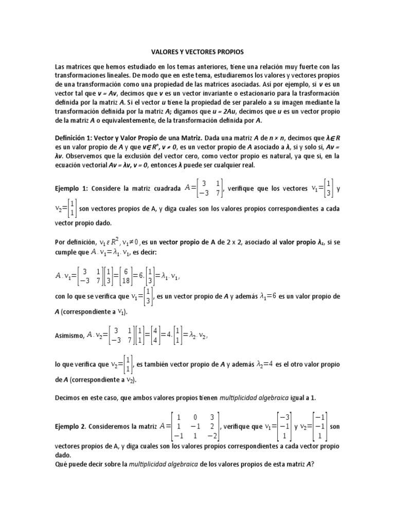 Tema5-VALORES Y VECTORES PROPIOS | PDF | Valores propios y vectores propios | Matriz (Matemáticas)
